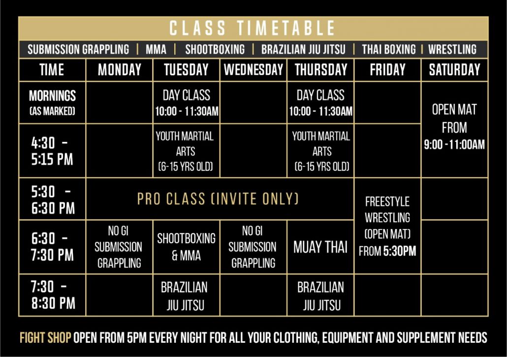 Timetable | Mixed Martial Arts Brisbane | Integrated MMA