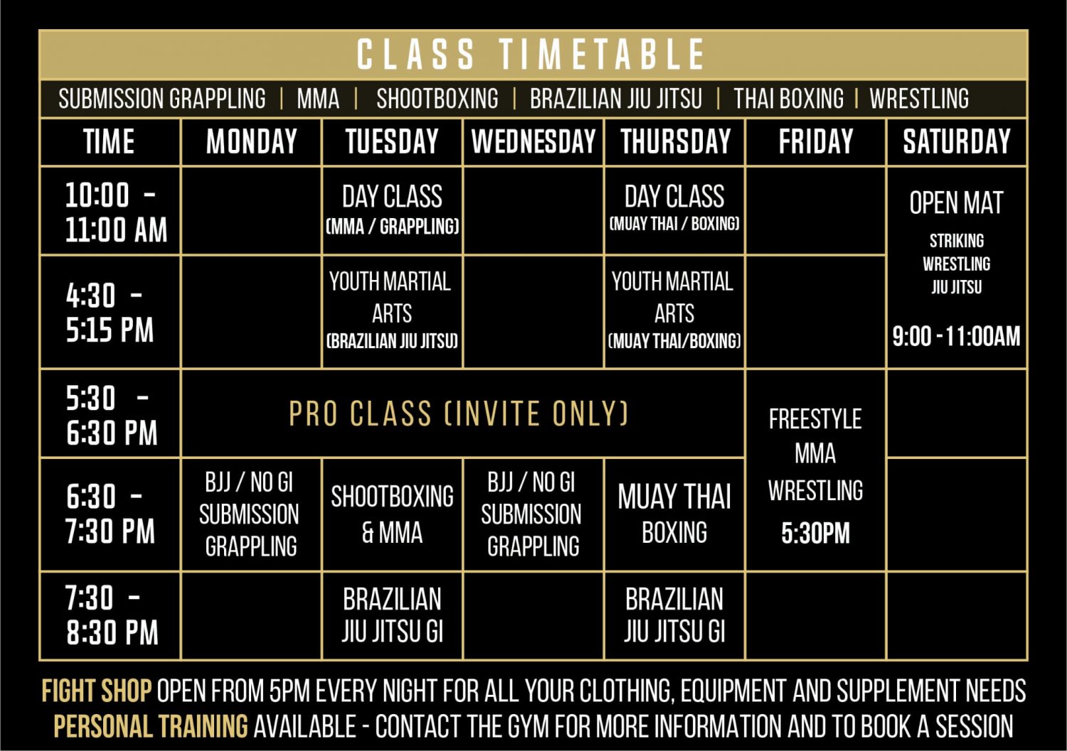 Timetable | Mixed Martial Arts Brisbane | Integrated MMA